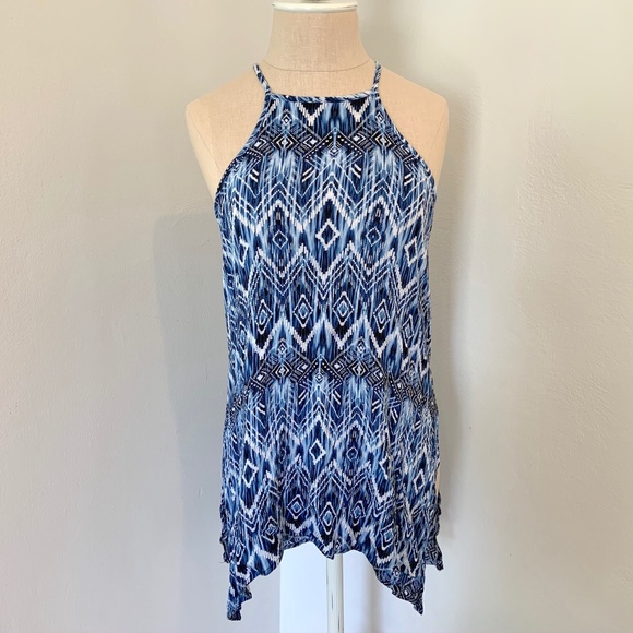 La Hearts | Tops | La Hearts High Neck Blue Boho Tank With Side Slits ...
